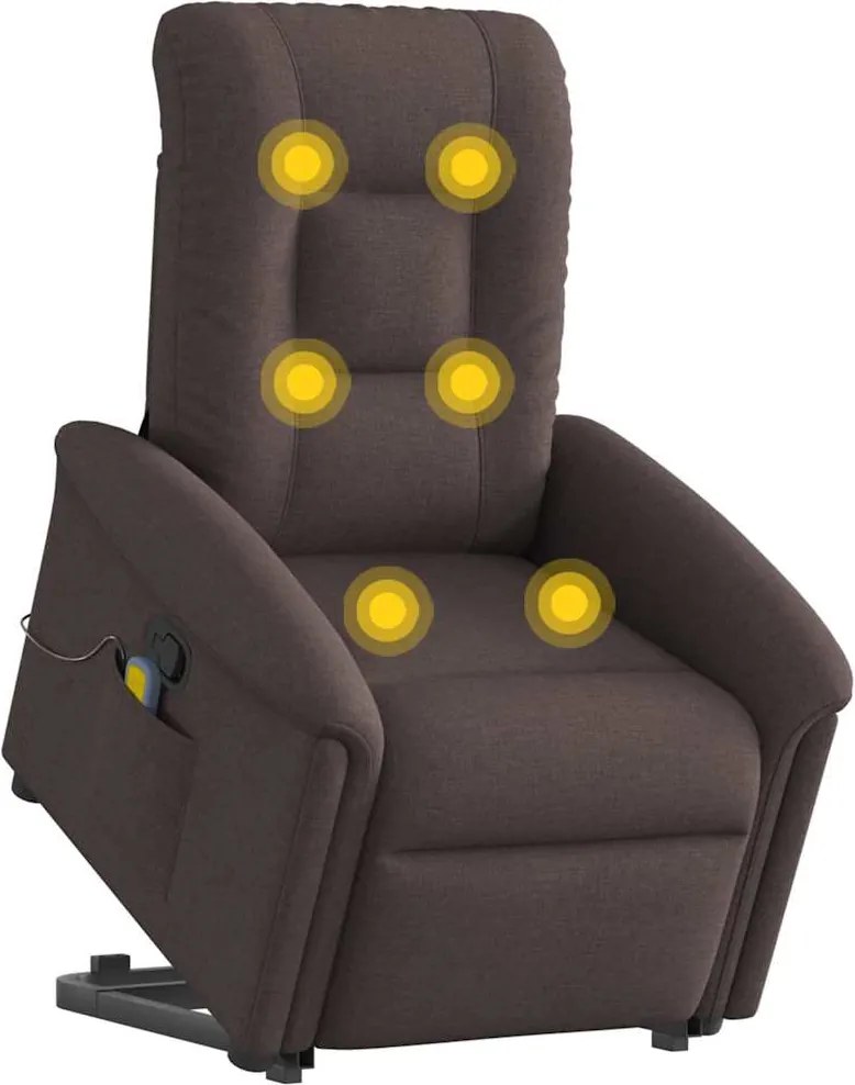 Zvedací masážní polohovací křeslo tmavě hnědé textil 3303269
