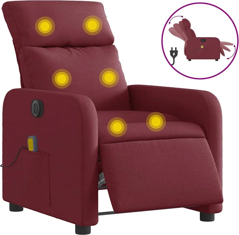 Elektrické masážní polohovací křeslo vínové textil 3206693