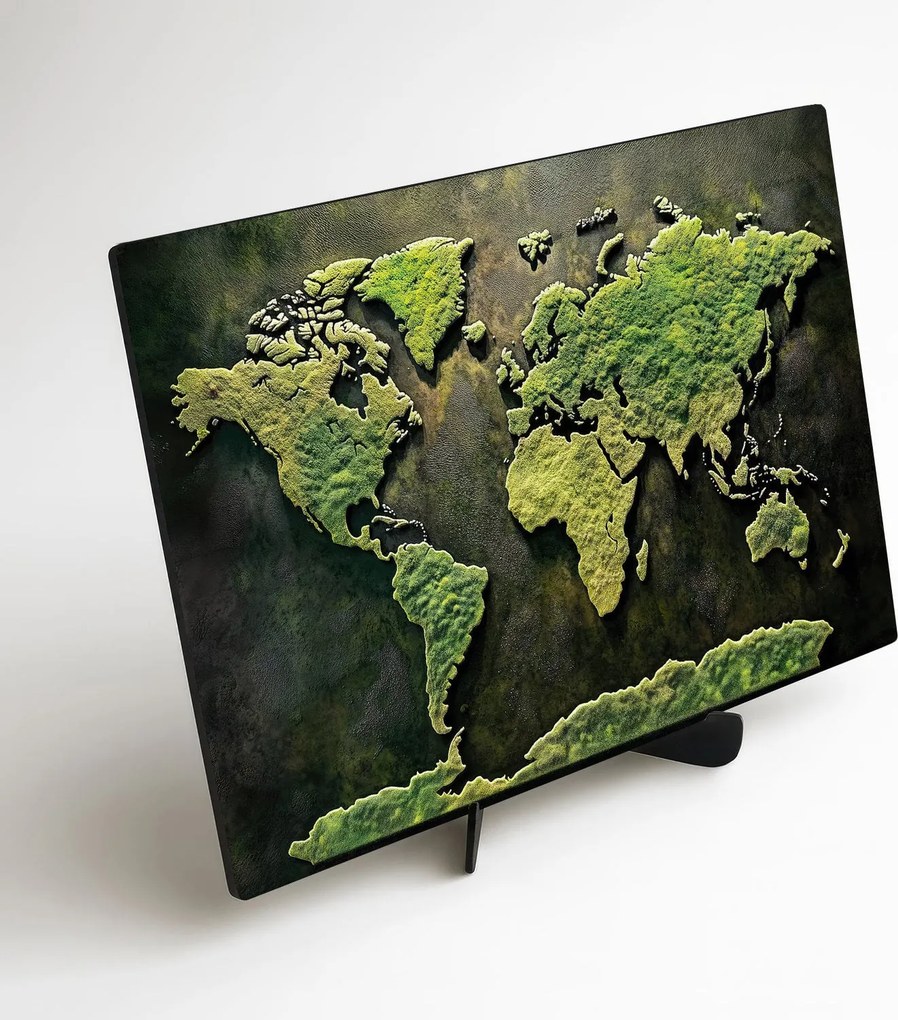 DUBLEZ | Dřevěná mapa světa s mechovým designem | UV tisk, Premium