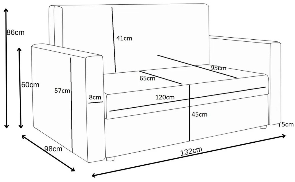 Rozkládací pohovka TWICE, 136x85x98, kornet 18/kornet 10