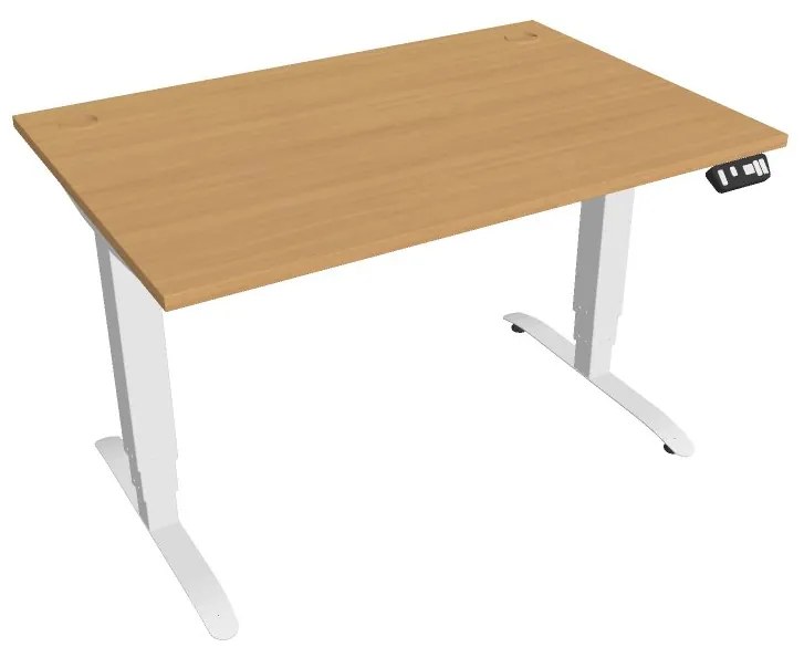 Elektr. nastavitelný stůl 120x80 s pamětí - HOBIS MOTION MS 3M 1200 Dekor stolové desky: buk, Barva kovové podnože: bílá