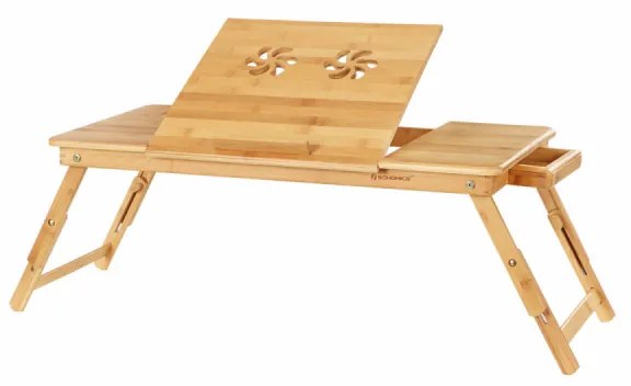 SONGMICS Stolek pod notebook bambusový, odvětrávání, úložný šuplík, šířka 89 cm