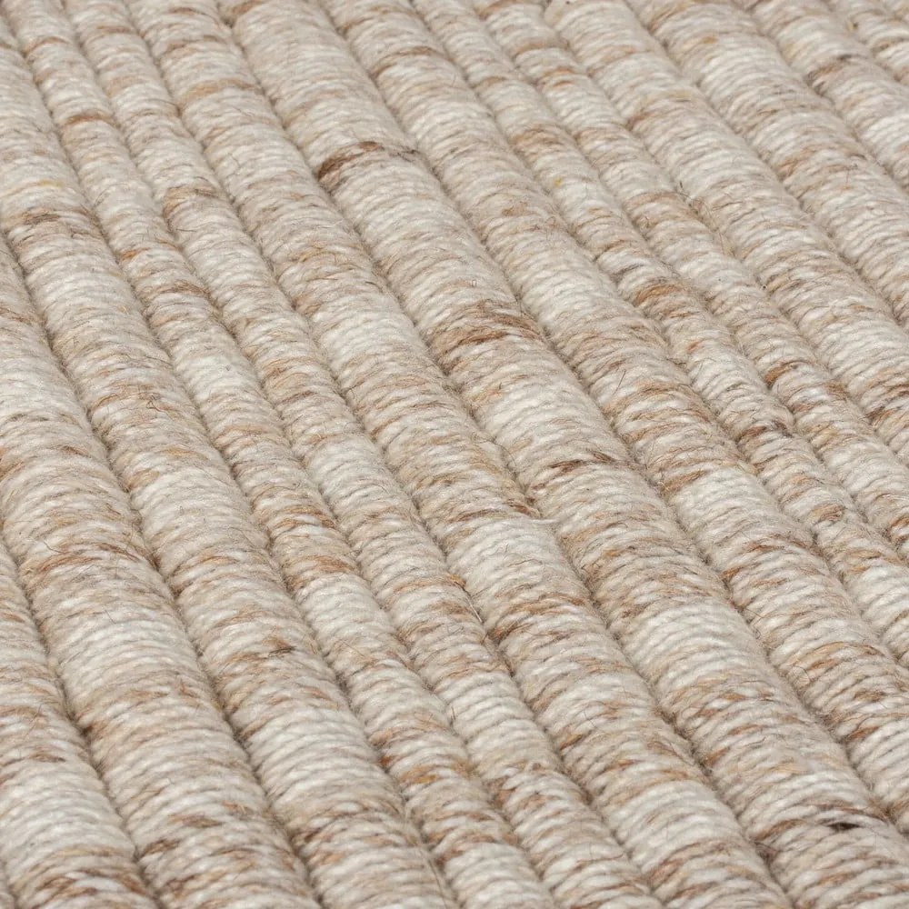 Béžový ručně tkaný koberec s příměsí vlny 200x290 cm Rene Fringed Ribbed – Flair Rugs