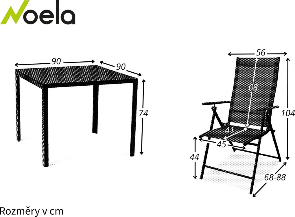 Noela Zahradní jídelní set Viking M + 4x kovová židle Pia