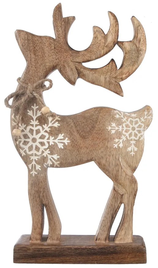4Home Dekorace z mangového dřeva Snowflake Deer, 33 cm