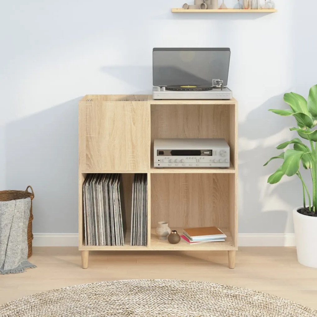 Skříňka Na Lp Desky Dub Sonoma 84,5X38X89 Cm Kompozitní Dřevo Černá