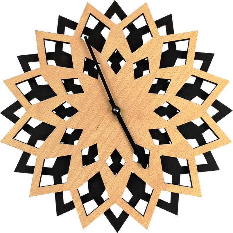 AMADEA Dřevěné hodiny květ , kombinace dřevo/černá, průměr 30 cm
