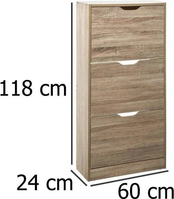 Dřevěná truhla na boty, 60x24x118 cm, přírodní barva