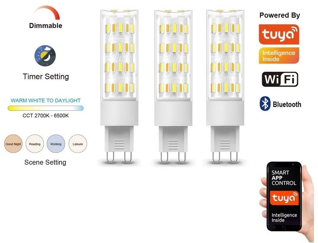 Immax Neo Immax NEO 07763C -SADA 3x LED Stmívatelná žárovka NEO LITE G9/4W/230V Wi-Fi Tuya IM1143