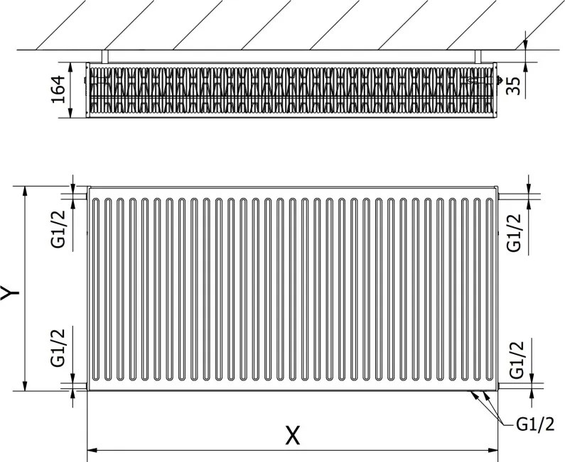 Mexen CV33 deskový radiátor 400 x 1000 mm, spodní připojení, 1689 W, bílý - W633-040-100-00