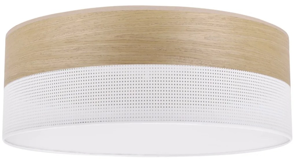 Stropní svítidlo Wood, 1x dýha zlatý dub/bílé plastové stínítko, (bílé plexisklo), (fi 40cm)