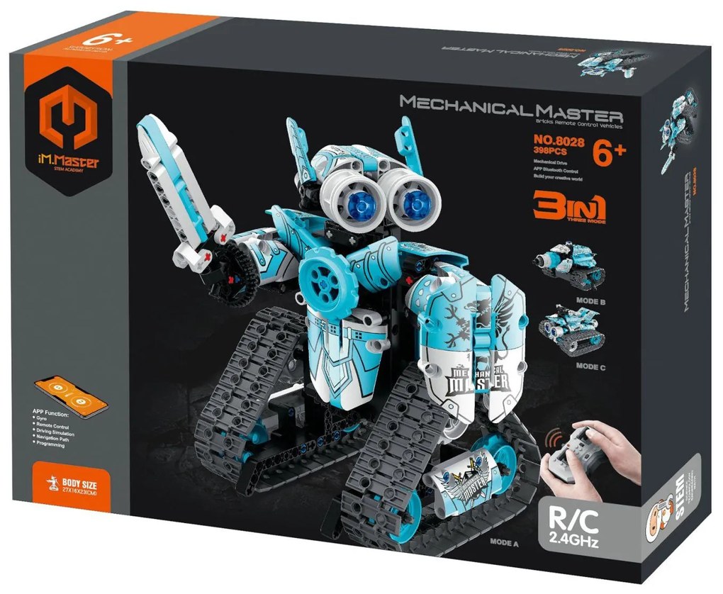 Stavebnice iM.MASTER 3v1 programovatelný robot RC plast 2,4GHz 398 dílků na bat. v krabici 31x23cm