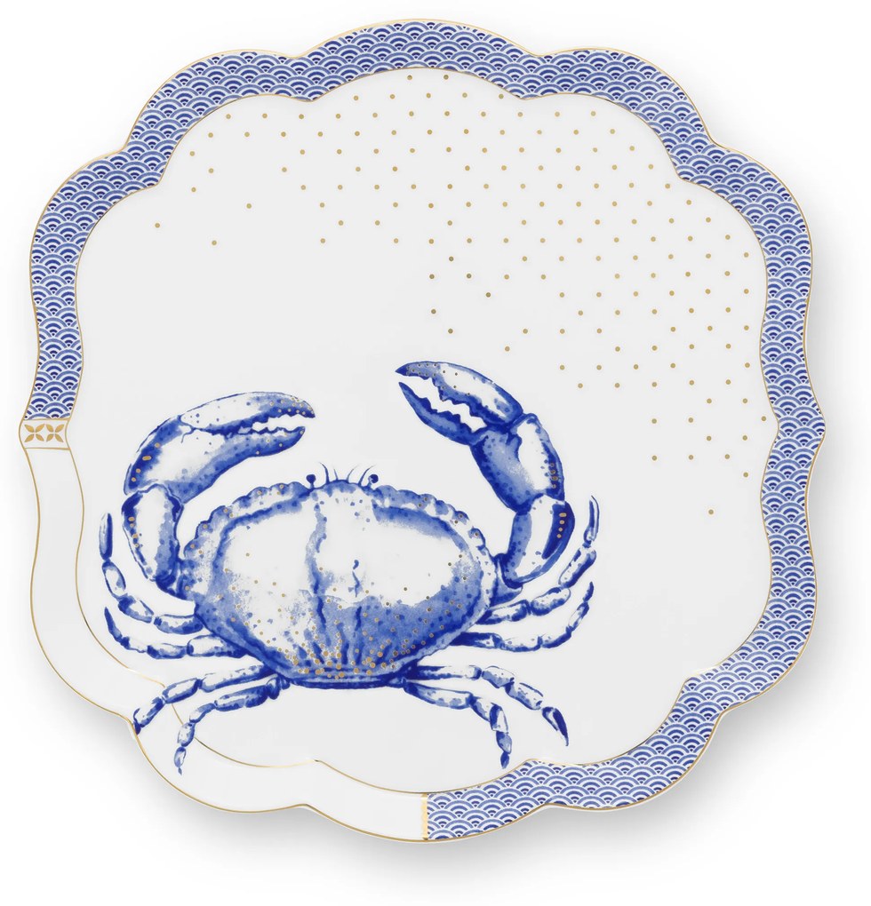 Pip Studio Royal Yerseke oválný tác 24x24cm, bílo-modrý (modro-bílý tác z tenkostěnného porcelánu)