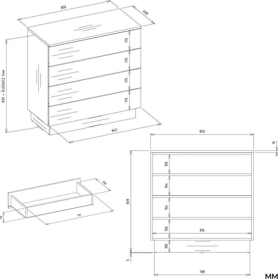 Komoda Amber 85 cm kašmírová II