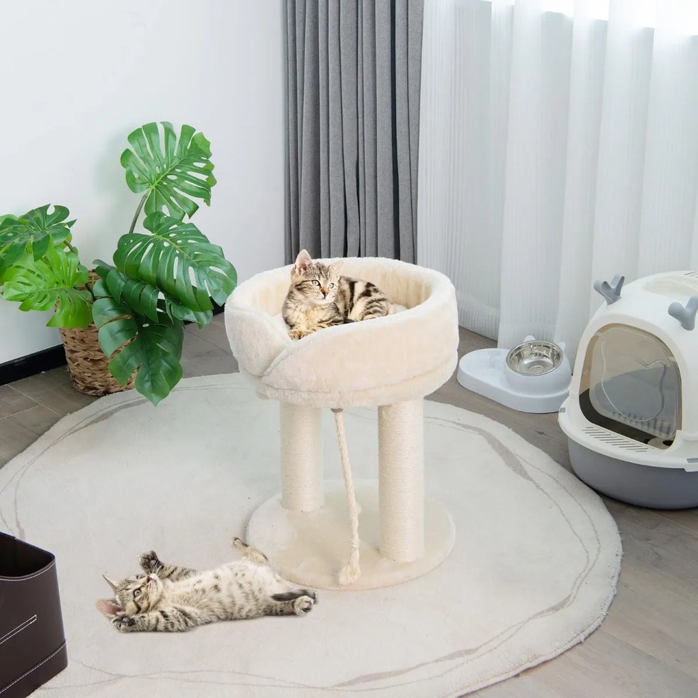 Costway Cat Tree Cat škrabadlo s měkkým sedákem sisalová věž pro kočky, béžový
