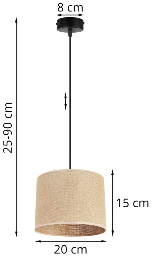 Závěsné svítidlo JUTA, 1x jutové stínítko, (výběr ze 2 barev konstrukce)