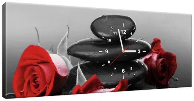 Tištěný obraz s hodinami Červené růže a kameny 100x40cm ZP1705A_1I