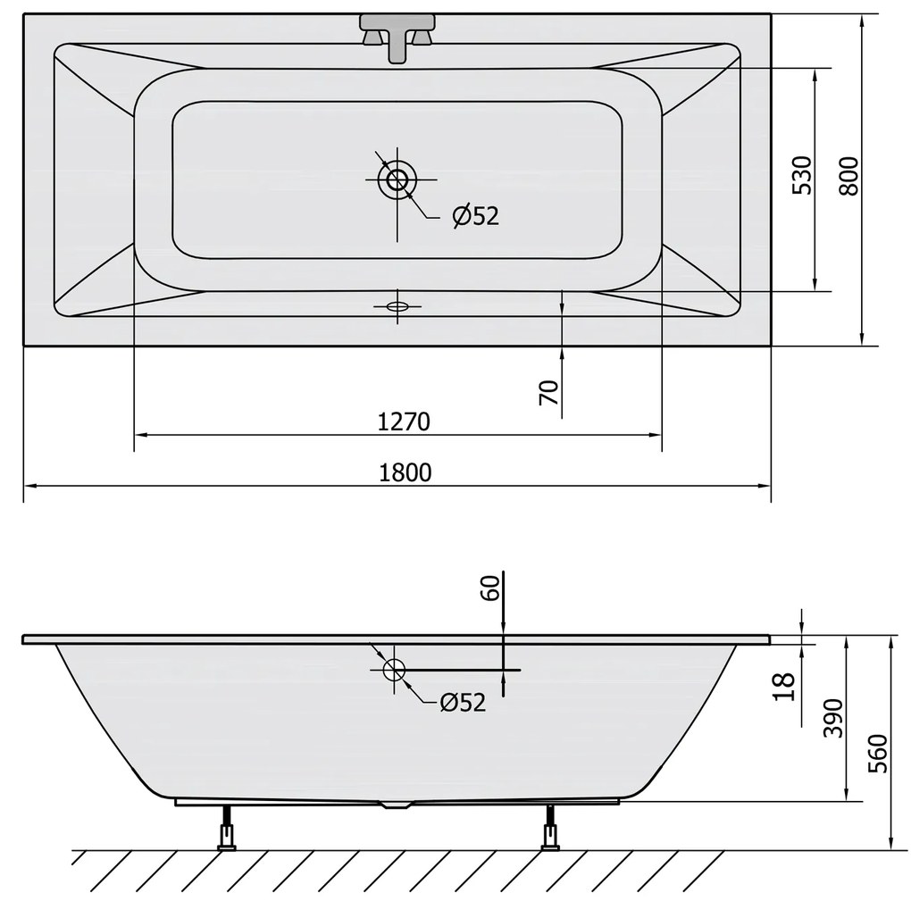 Polysan KRYSTA SLIM obdélníková vana 180x80x39cm, bílá, 71710S