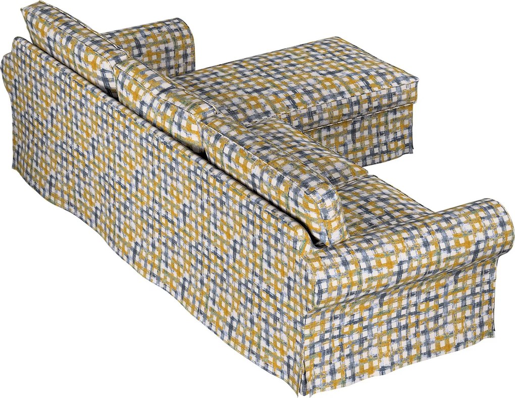 Potah na pohovku IKEA Ektorp 2-místná s lenoškou barva modrá látka pletený vzor, vzorované