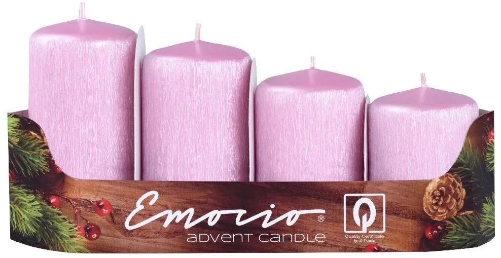 Emocio adventní stupně 4ks 40 mm Drápané perla růžové svíčky