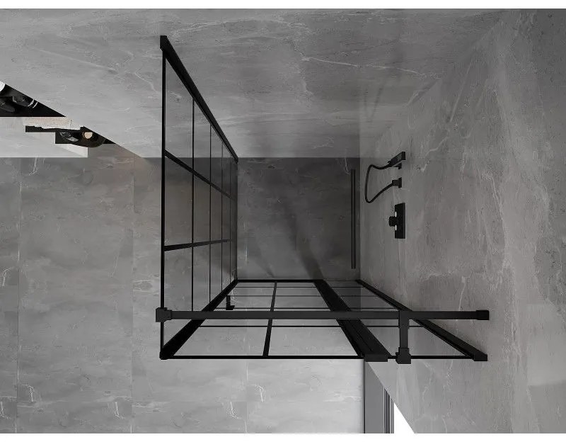 Mexen, Mexen Mist T pravý výklopný sprchový kout 75 x 75 cm, černá mřížka - 8A4T-075-075-70-77-P
