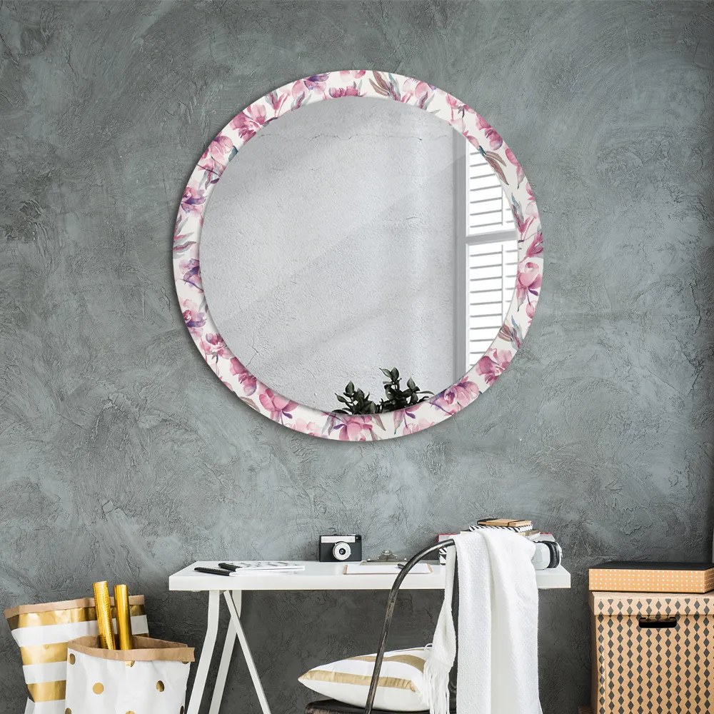 Kulaté dekorativní zrcadlo na zeď Pivoňky květin fi 90 cm
