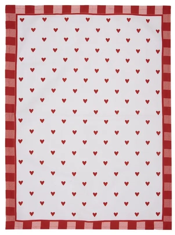 Bílo-červená utěrka se srdíčky Love It - 50*70 cm