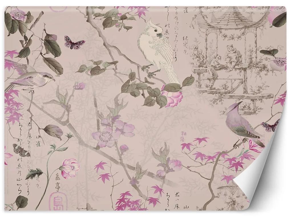 Gario Fototapeta Ptáci a růžové květy - Andrea Haase Materiál: Vliesová, Rozměry: 200 x 140 cm