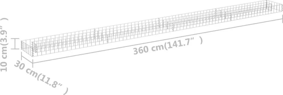 vidaXL Gabionový vyvýšený záhon pozinkovaná ocel 360 x 30 x 10 cm [145640]