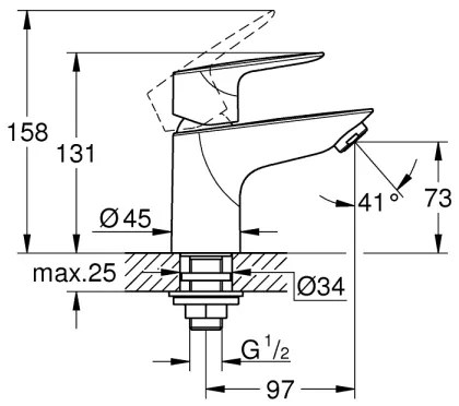 GROHE 32861001 - Stojánkový ventil BAUEDGE 131 mm lesklý chrom