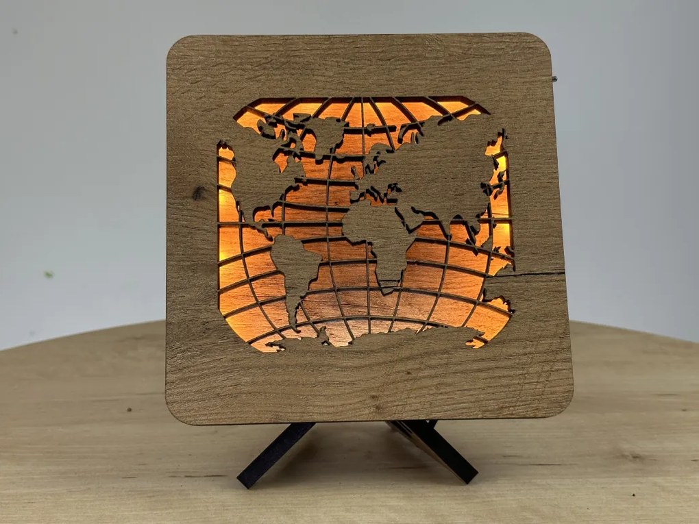 Li-Go "Mapa světa" lampa 19x19cm provedení povrchu: ořech