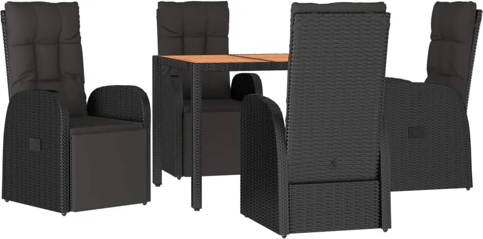 5dílný zahradní jídelní set černý polyratan a masivní akácie 3157607