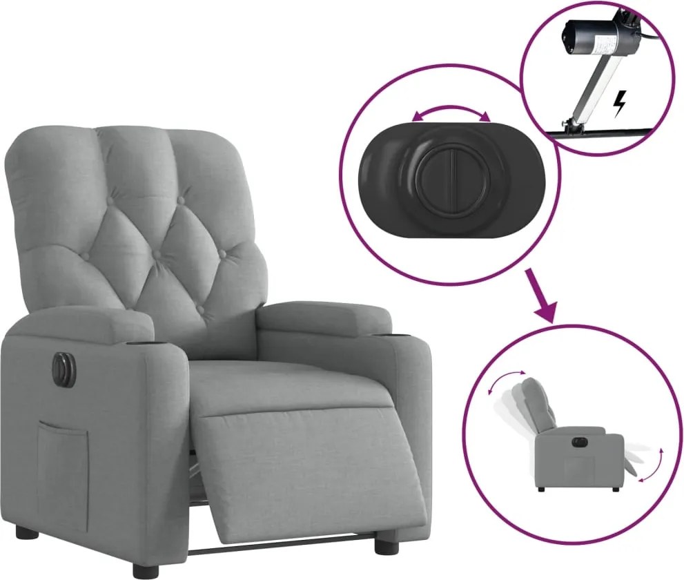 Elektrické polohovací křeslo světle šedé textil 3204686