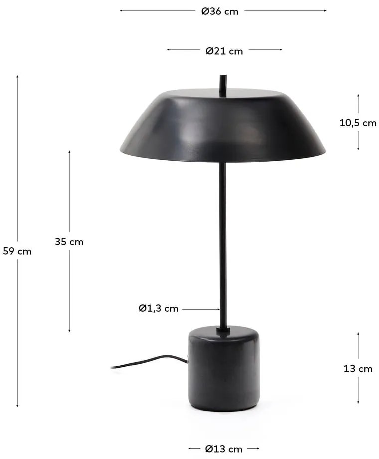 Černá mramorová stolní lampa s kovovým stínidlem (výška 58 cm) Sayra – Kave Home