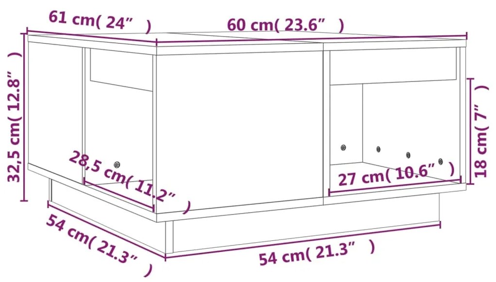 Konferenční stolek černý 60 x 61 x 32,5 cm masivní borové dřevo - Default Title