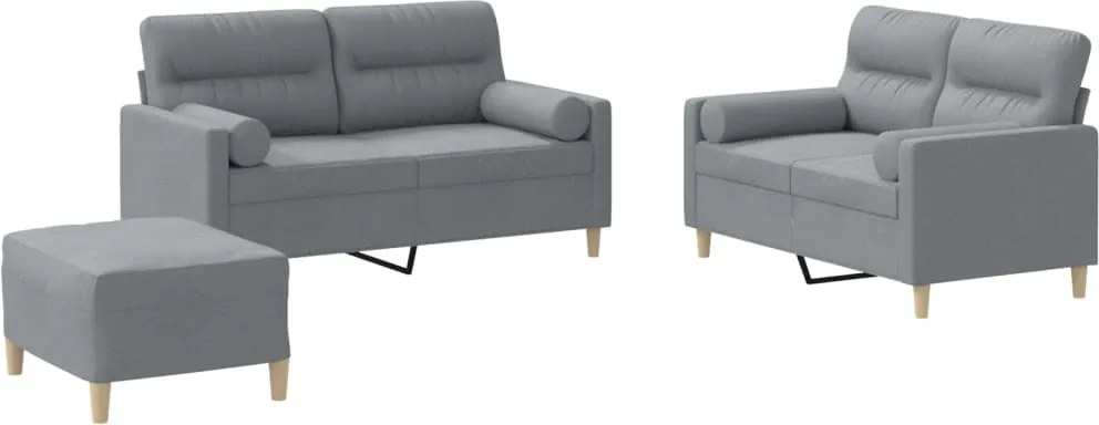 3dílná sedací souprava s polštáři světle šedá textil 3201592