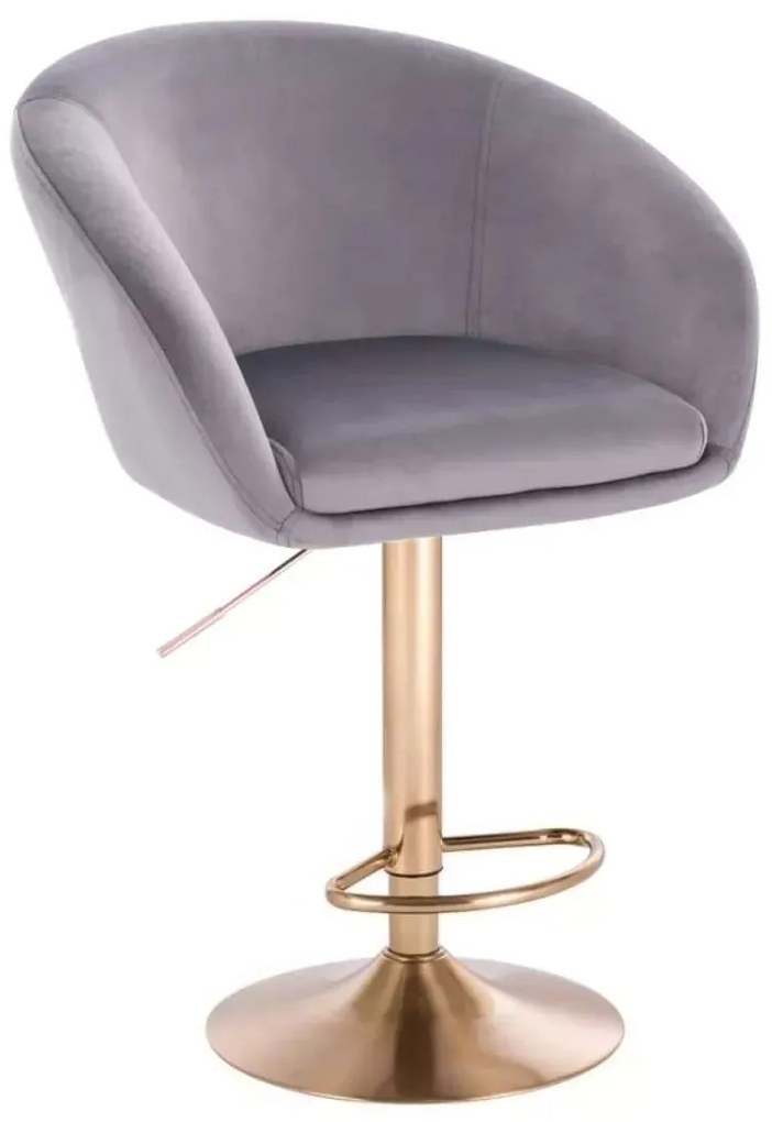 LuxuryForm DESIGN Barová židle VENICE VELUR na zlaté kulaté podstavě - světle šedá