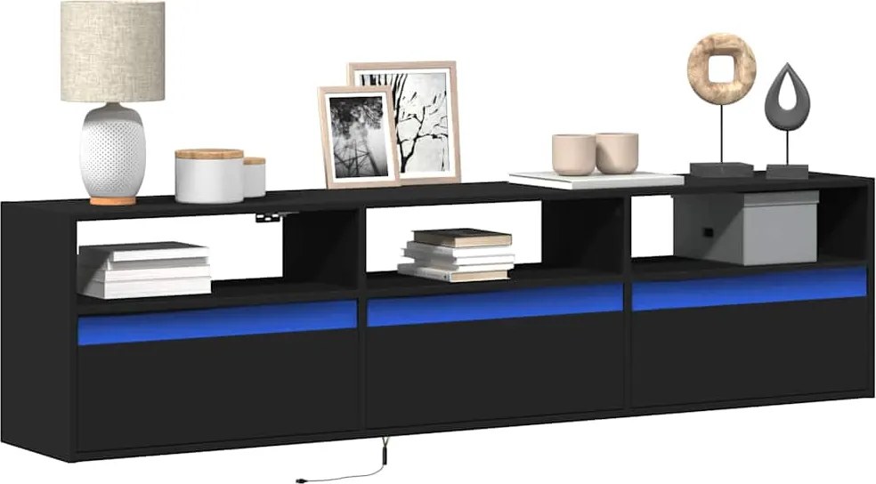 Nástěnná TV skříňka s LED svítidlem černá 180 x 31 x 45 cm 3307941