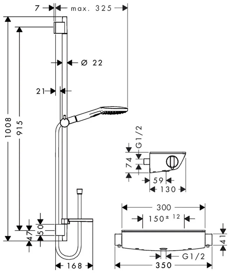 Hansgrohe Raindance Select E, sprchová souprava 120 3jet na zeď s termostatem Ecostat Select a sprchovou tyčí 90 cm, chromová, HAN-27039000