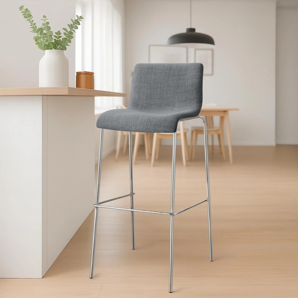 Sada 2 barových židlí Hoover látka čtyřnohá konstrukce chromovaná konstrukce – světle šedá
