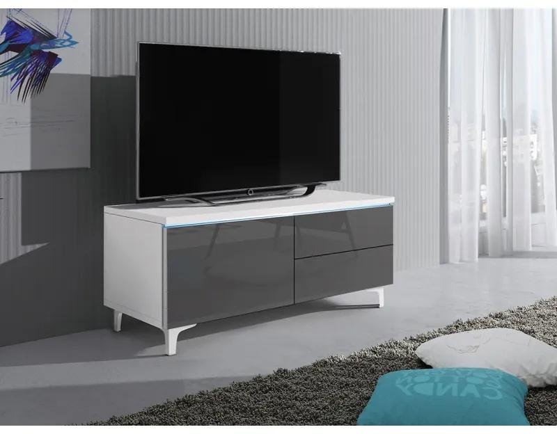 TV stolek Cleo XI-W L, Barva: bílá / černý lesk