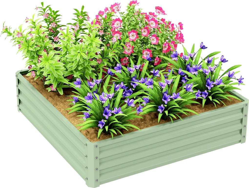 Outsunny Zvedený Zahradní Záhon, Květinový Box, Zeleninový Záhon, Sázecí Box, Bylinkový Záhon pro Zahradu, Terasu, Balkon, Ocel, Zelená, 120 x 120 x 3