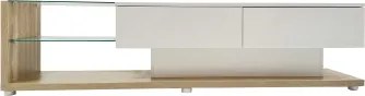 Aosom TV skříňka 170 cm vysoký lesk se skleněnými policemi a LED osvětlením, moderní venkovský stylový design pro moderní obytné prostory bílý