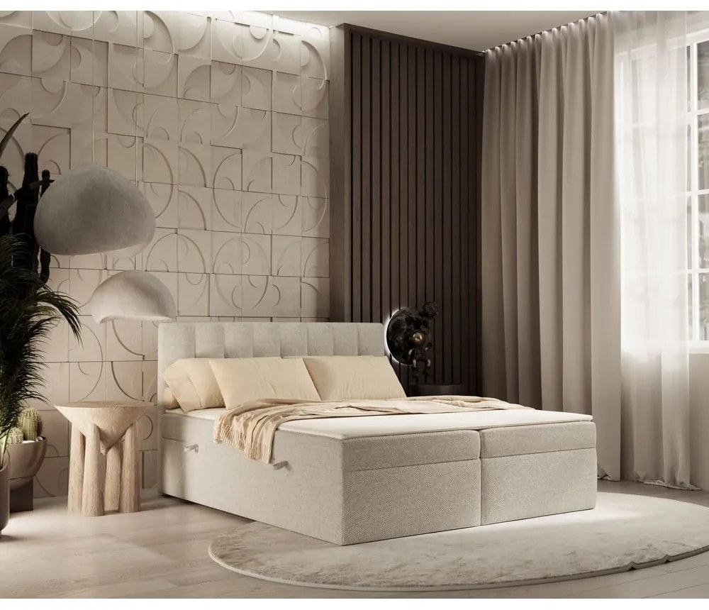 Béžová boxspring postel s úložným prostorem 140x200 cm Novento – Maison de Rêve