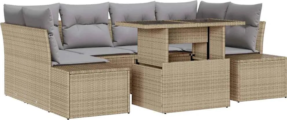 Set pohovek 7 ks Béžová a Světle šedá polyratan 3349116