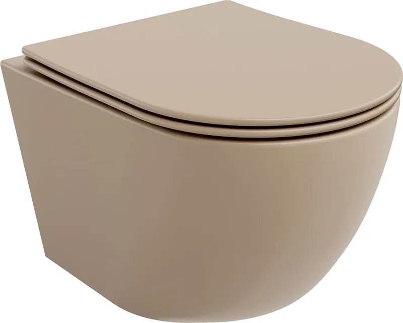 Mexen Lena wc mísa Rimless s pomalu klesající deskou slim, duroplast, matná cappuccino - 30224064