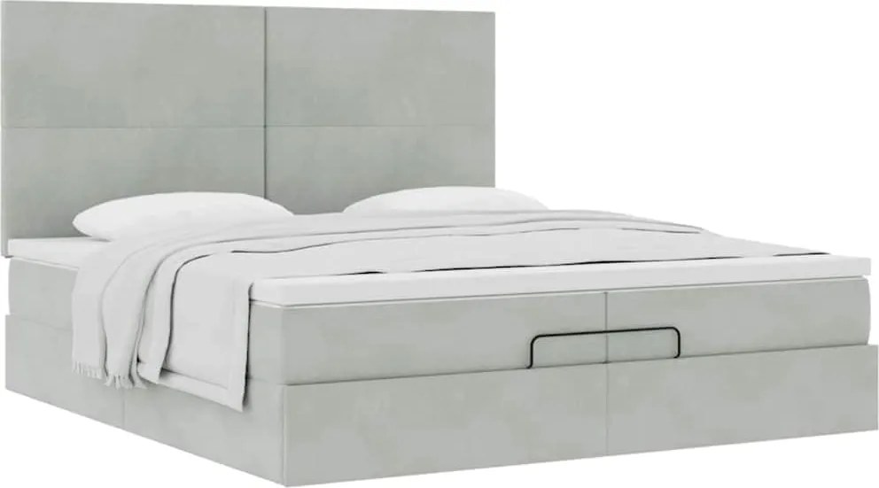 Osmanský rám postele s matracíes světle šedá 200x200cm samet 3313421