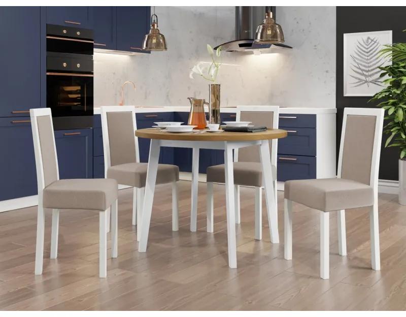 Jídelní stůl se 4 židlemi AL081, Barva dřeva: bílá-L, Potah: Hygge D20, Barvy nožiček: černá