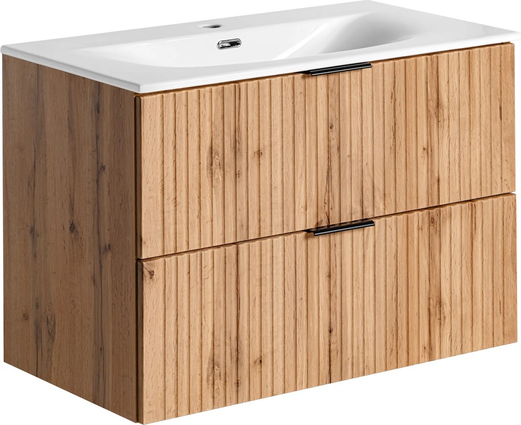 Comad Koupelnová skříňka s keramickým umyvadlem Adel Oak 80 cm - dub wotan