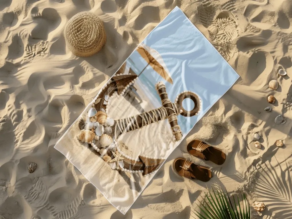 Rychleschnoucí plážová osuška ANTIC ANCHOR barevná 70 x 140 cm, 100% mikrovlákno